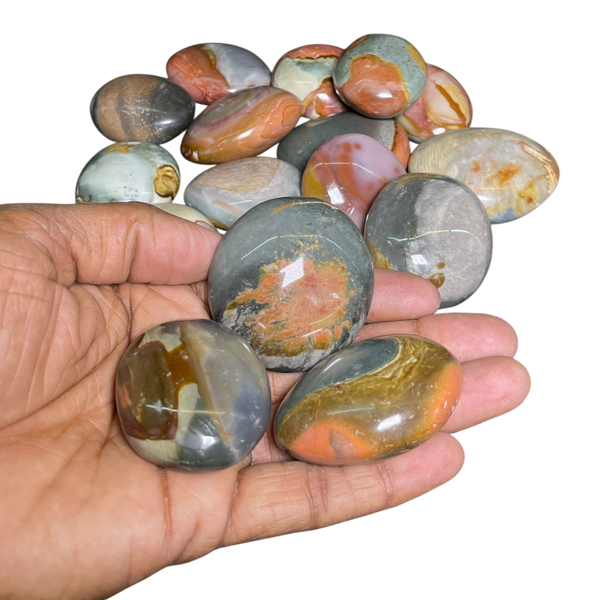 Polychrome Jasper Palm (3Pcs) – CrystalCaveIndia